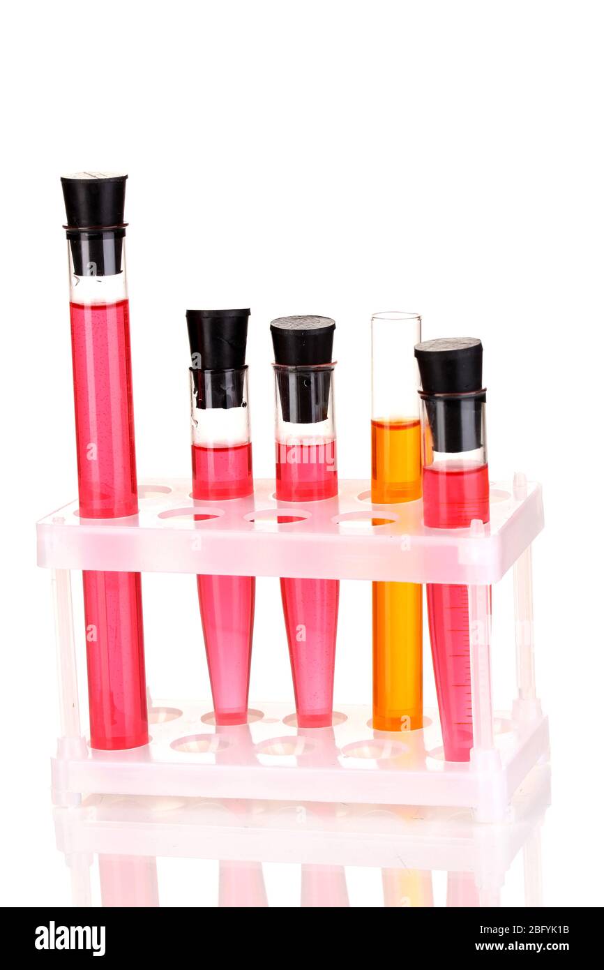 Test-tubes with a colorful solution isolated on white Stock Photo - Alamy