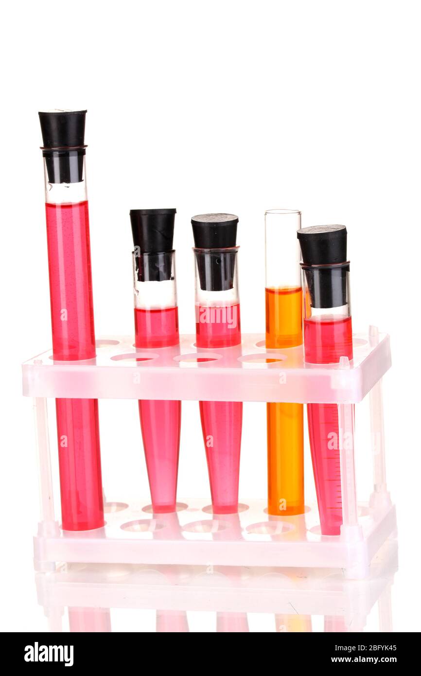 Test-tubes with a colorful solution isolated on white Stock Photo - Alamy