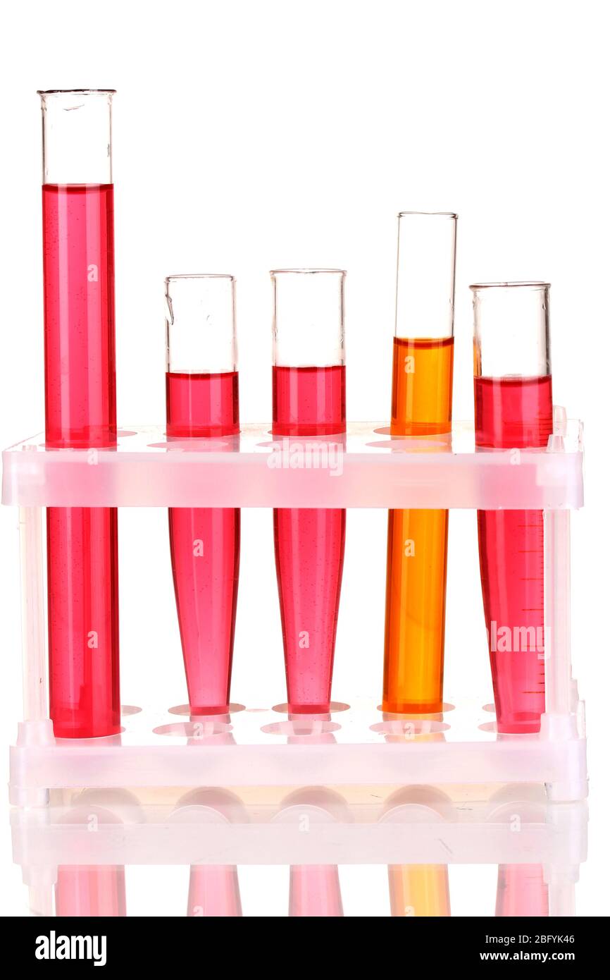 Test-tubes with a colorful solution isolated on white Stock Photo - Alamy