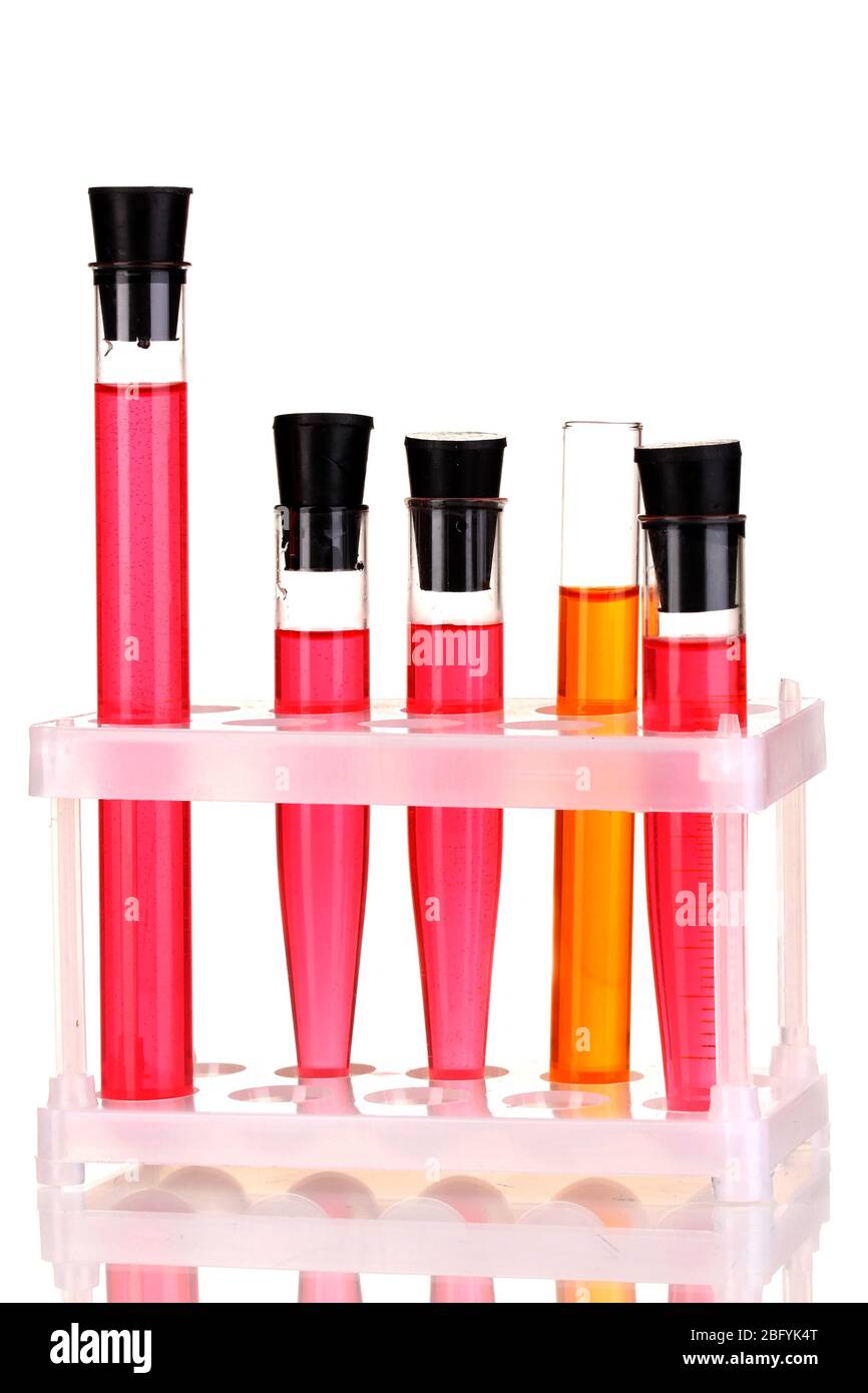 Test-tubes with a colorful solution isolated on white Stock Photo - Alamy