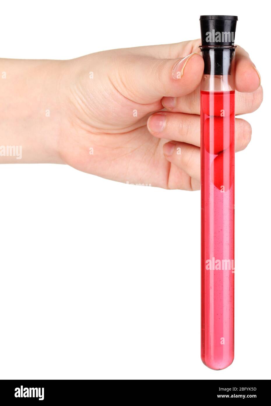 Test-tubes with pink solution in hand isolated on white Stock Photo - Alamy