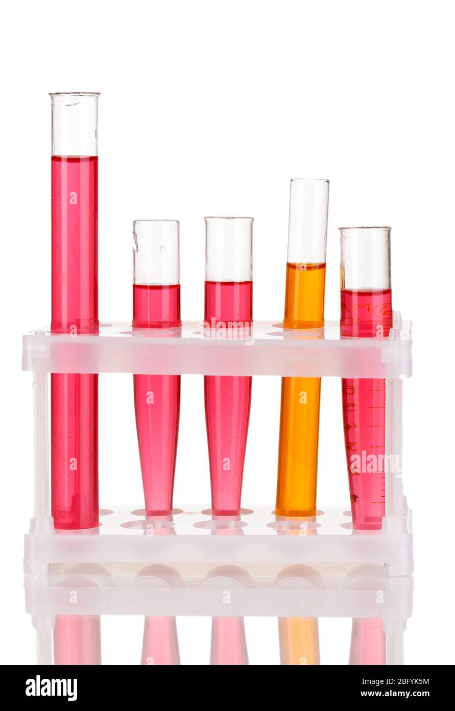 Test-tubes with a colorful solution isolated on white Stock Photo - Alamy
