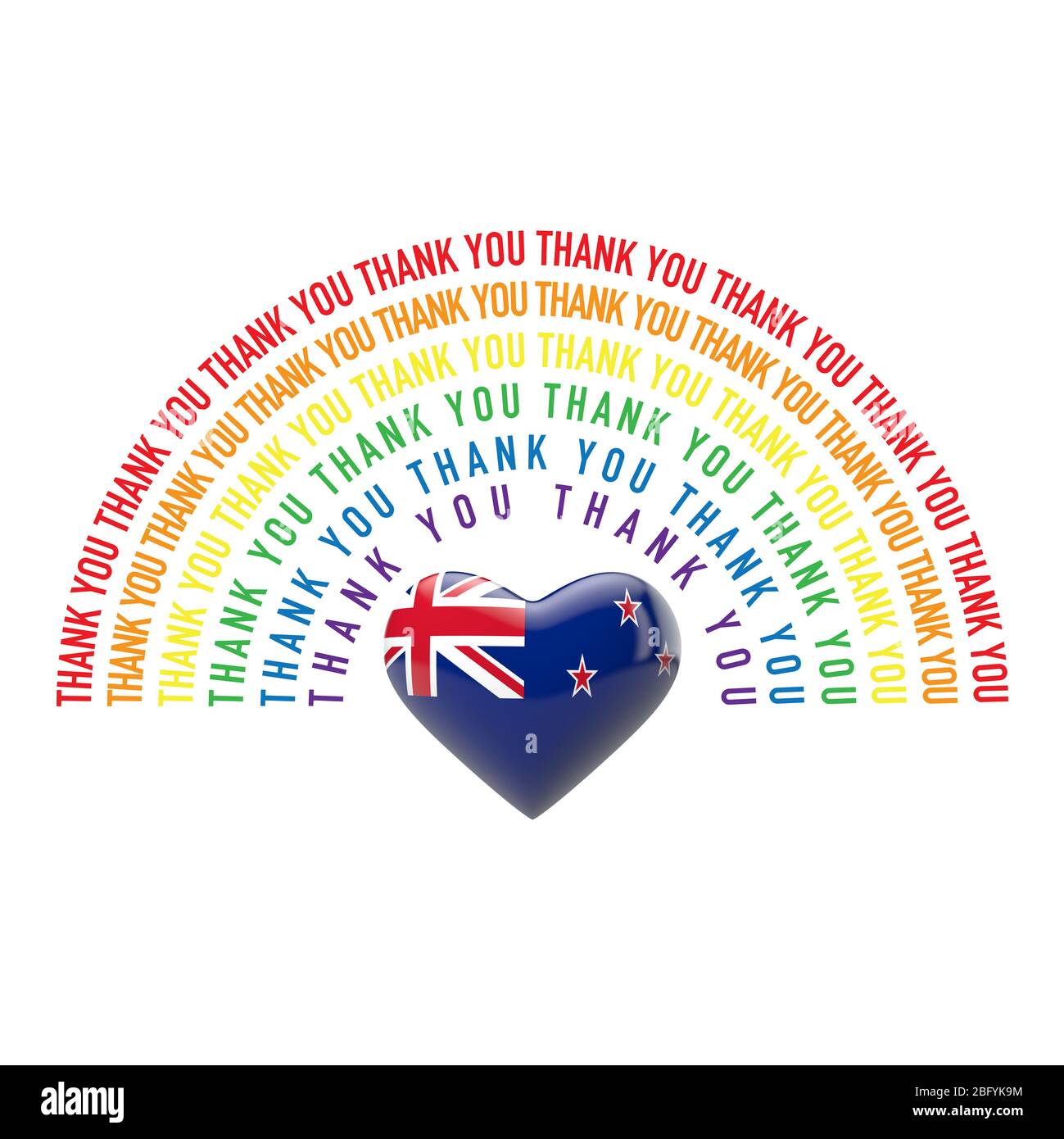 Thank you rainbow with New Zealand flag heart. 3D Rendering Stock Photo ...
