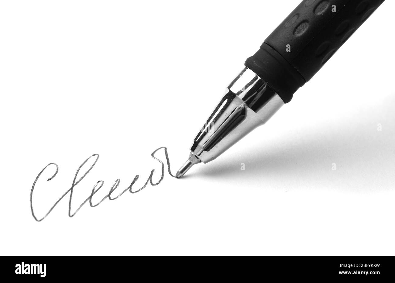 Closeup of signature (fake, not real) and pen, isolated on white Stock ...