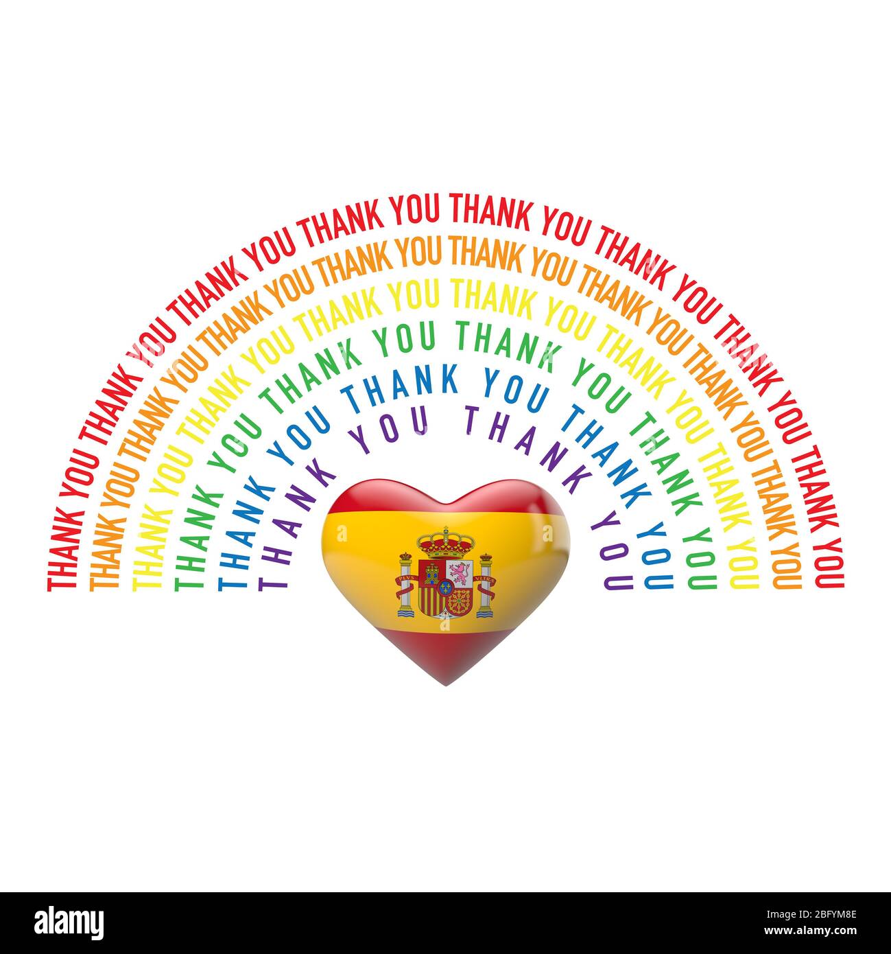Thank you rainbow with Spain flag heart. 3D Rendering Stock Photo - Alamy