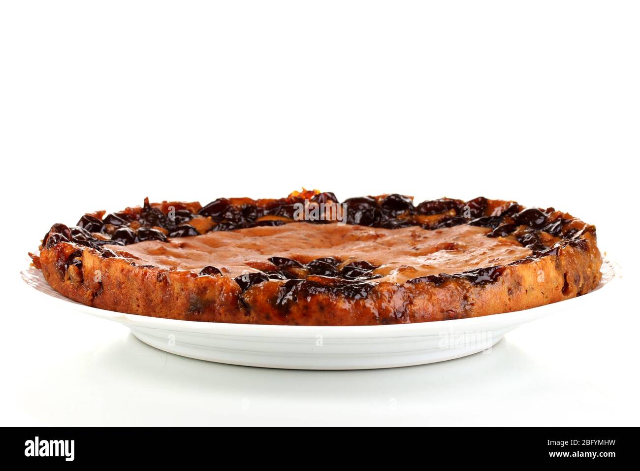 Tasty pie on plate isolated on white Stock Photo - Alamy