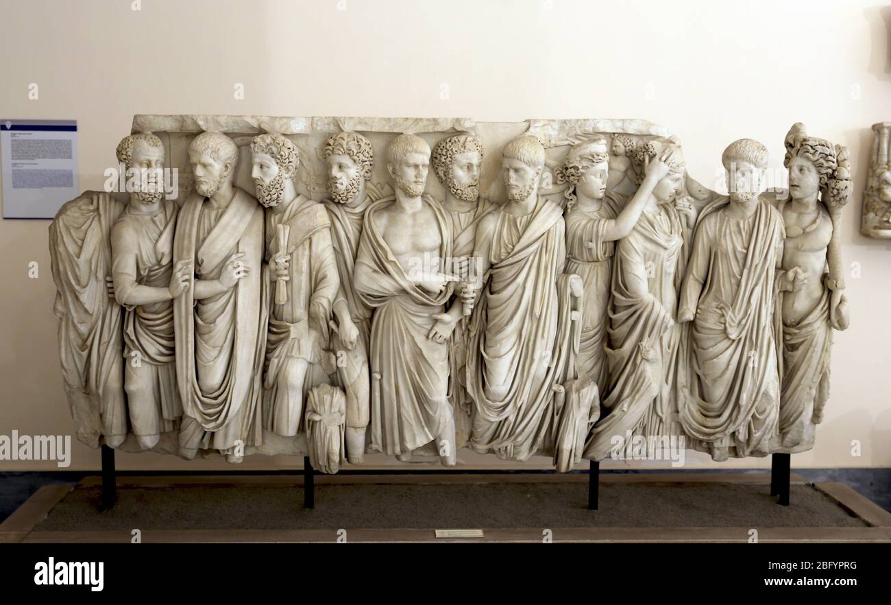 Senatorial sarcophagus, also called Sarcophagus of the Brothers. Mid ...
