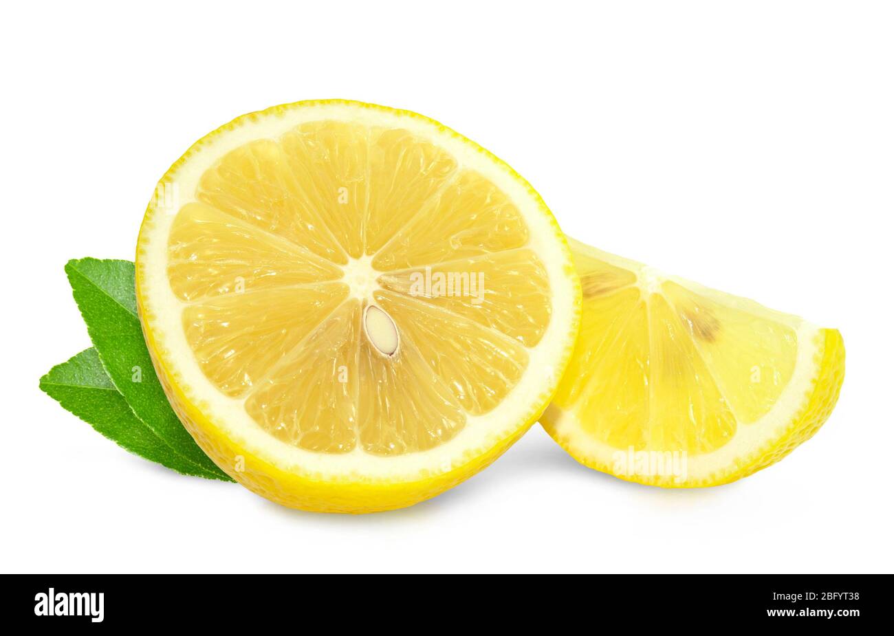 lemon fruit with leaf isolated on white background Clipping Path Stock ...