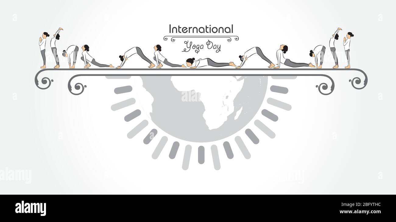 Vector Illustration of International Yoga Day - 21 June , different ...