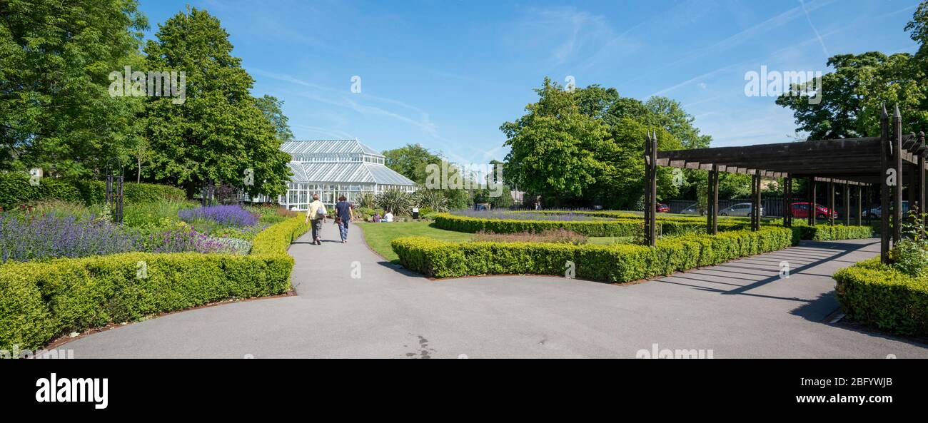 Flower beds, hedges and paths in the formal garden near the main ...