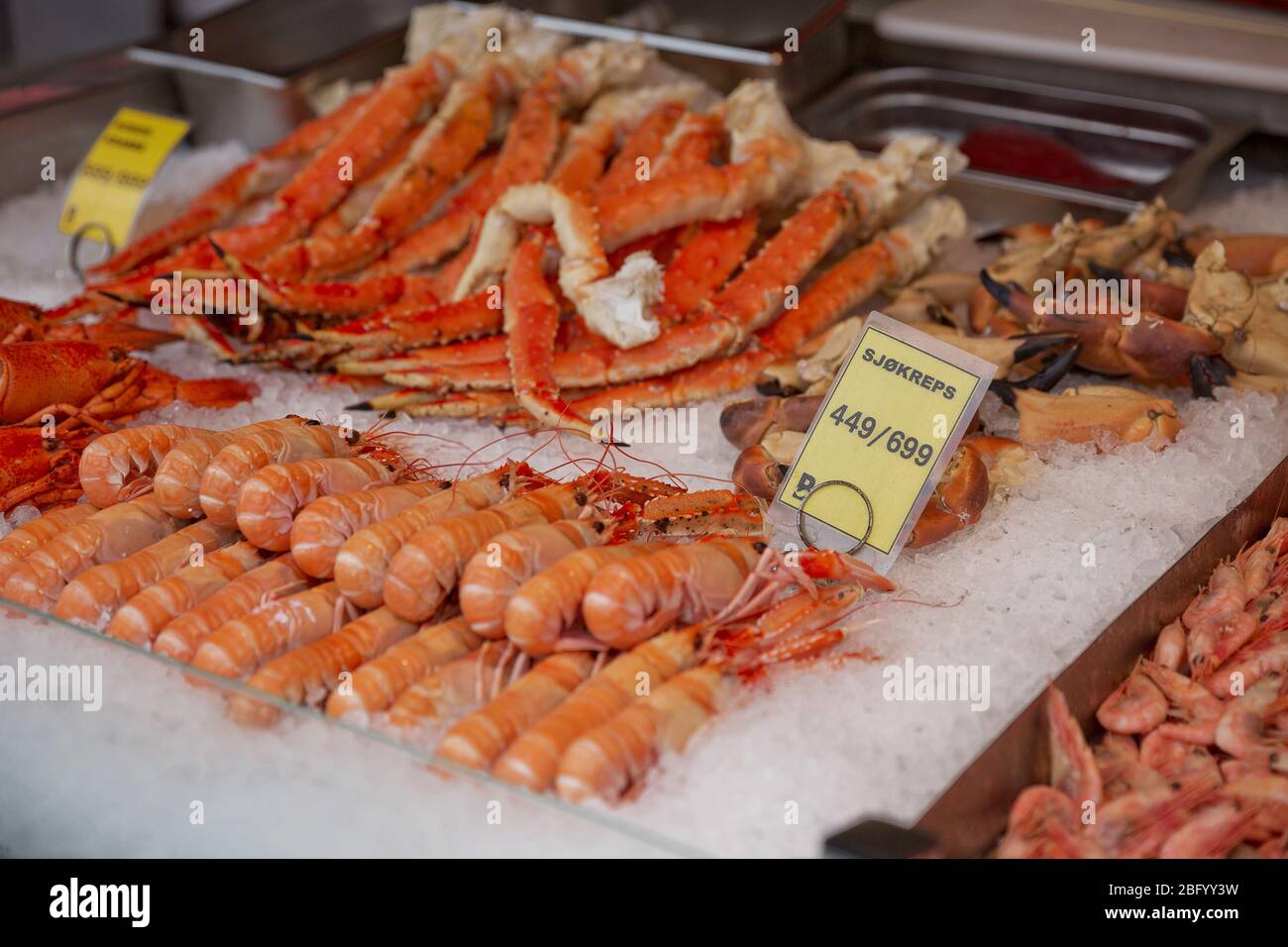BERGEN, NORWAY - MAY 31, 2017: The famous Bergen fish market which is ...