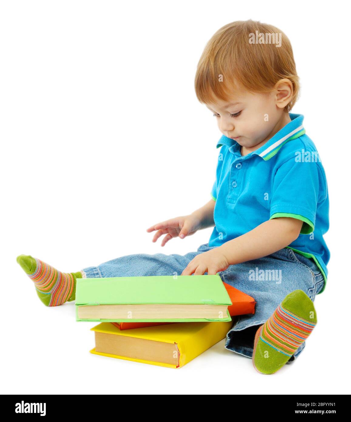 cute little boy with books, isolated on white Stock Photo - Alamy