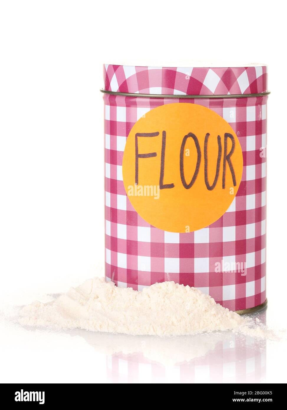Flour container isolated on white Stock Photo - Alamy