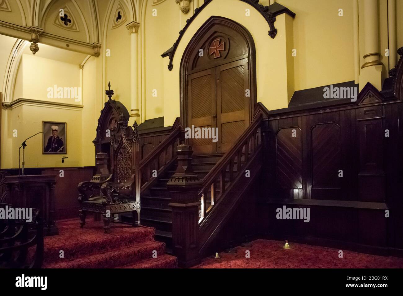 Horizontal shot of the Gothic Hall at the Masonic Temple interior ...