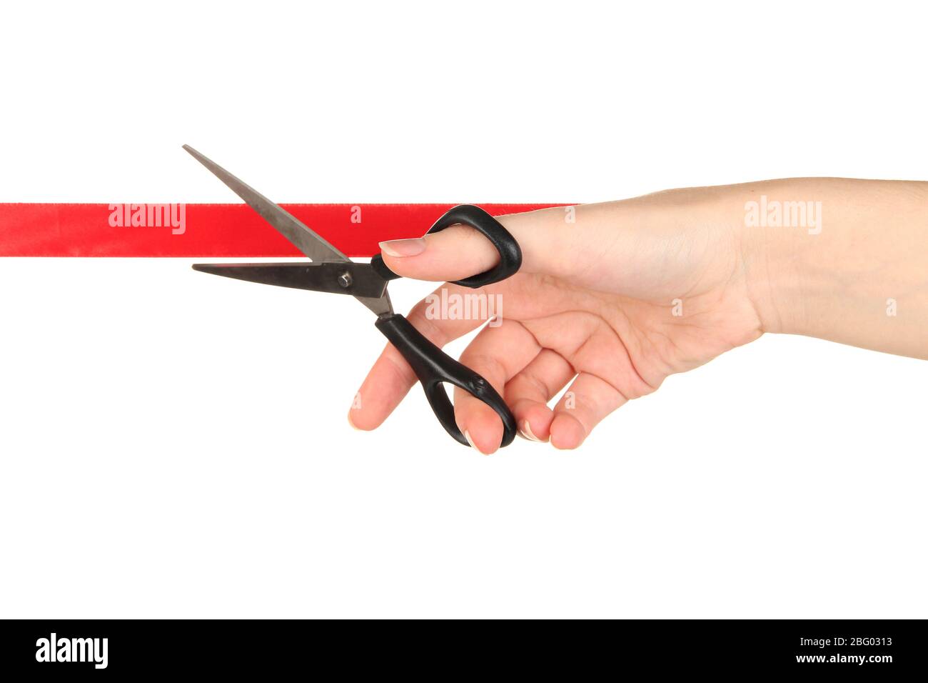 Cutting red ribbon isolated on white Stock Photo - Alamy