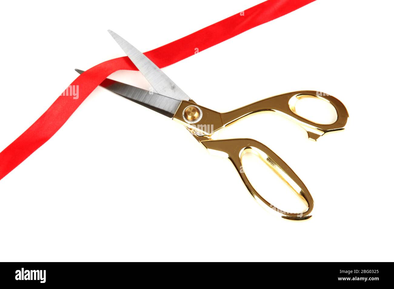 Cutting red ribbon isolated on white Stock Photo - Alamy