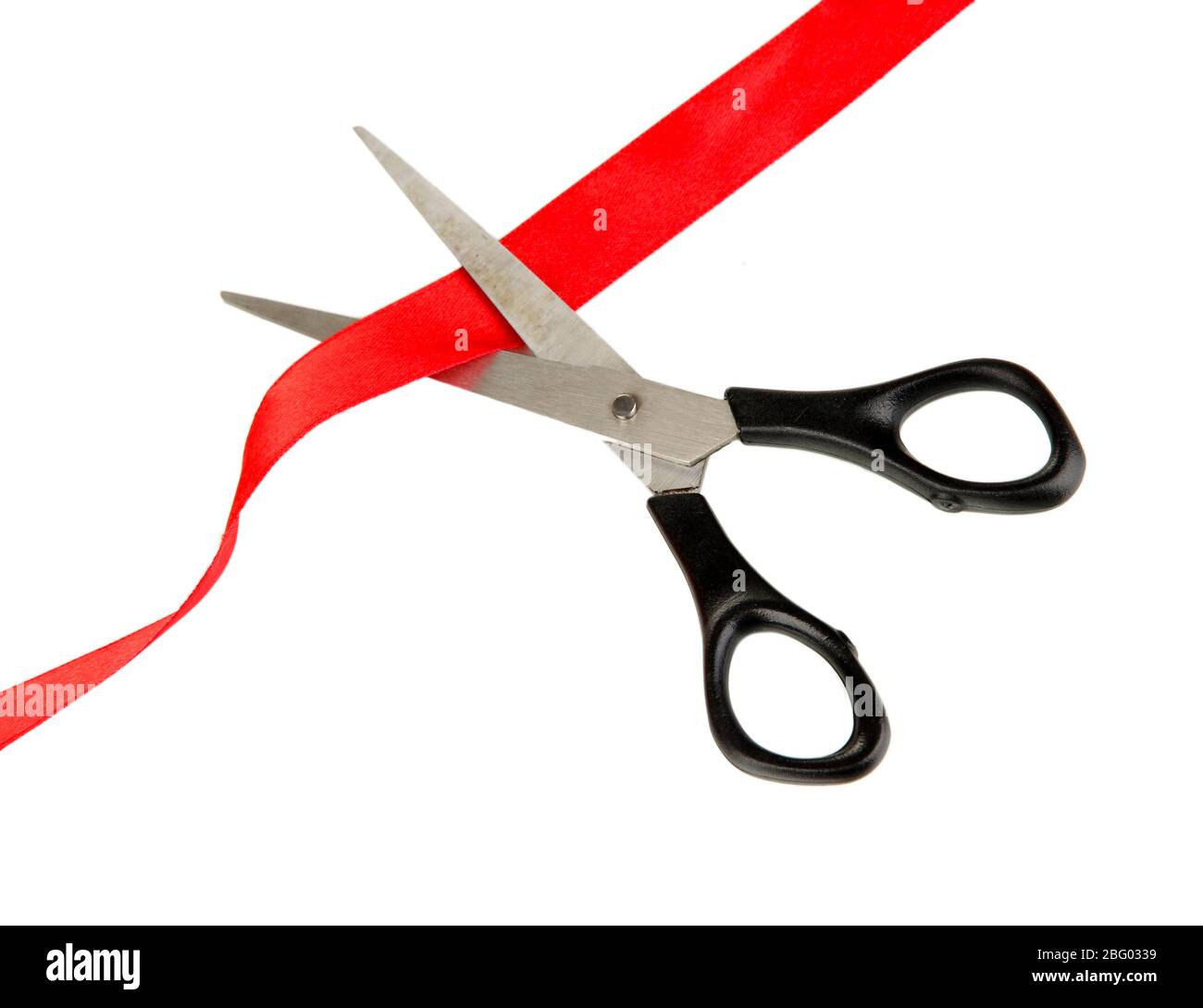 Cutting red ribbon isolated on white Stock Photo - Alamy