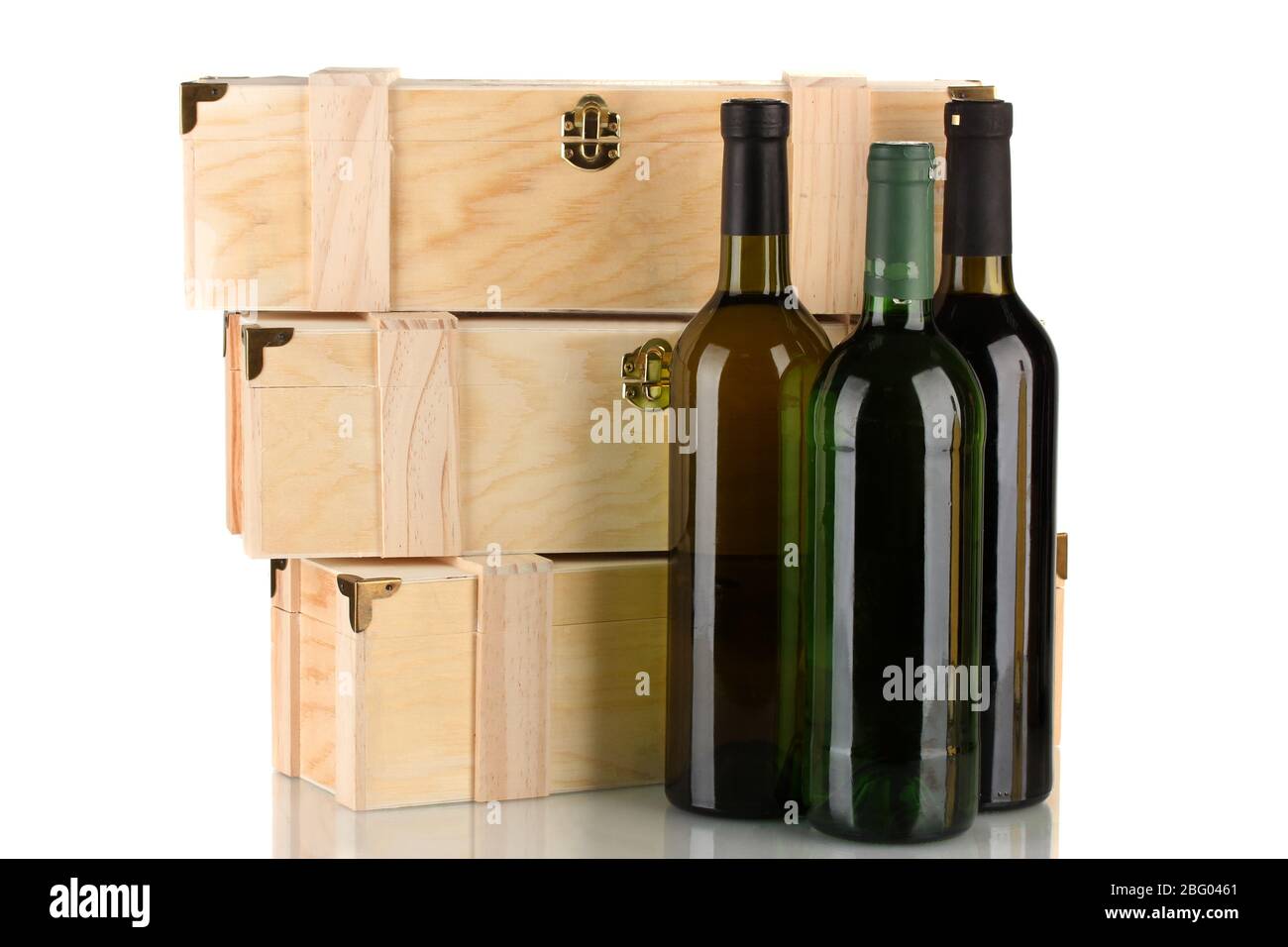 Wooden boxes for wine, isolated on white Stock Photo - Alamy