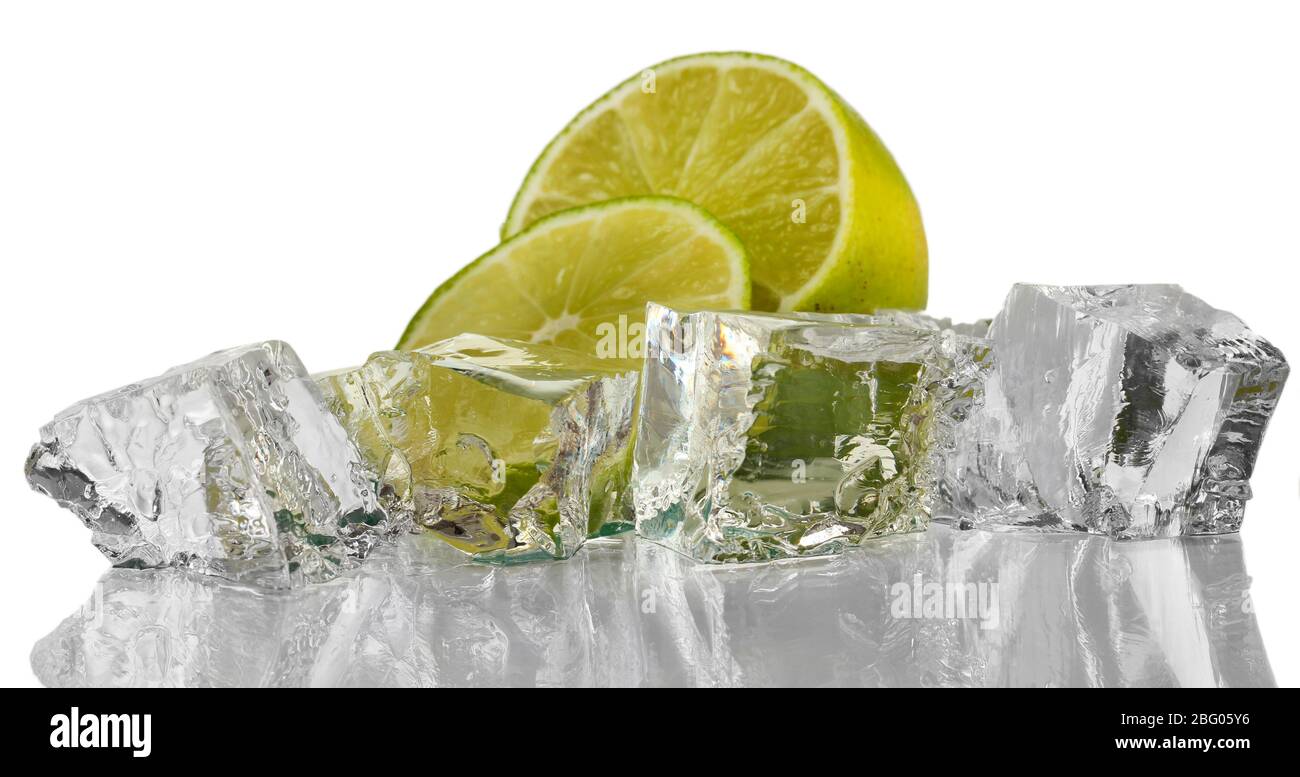 Ice cubes with lime isolated on white Stock Photo - Alamy