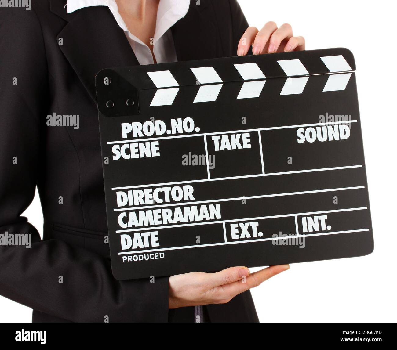 Movie production clapper board isolated on white Stock Photo - Alamy