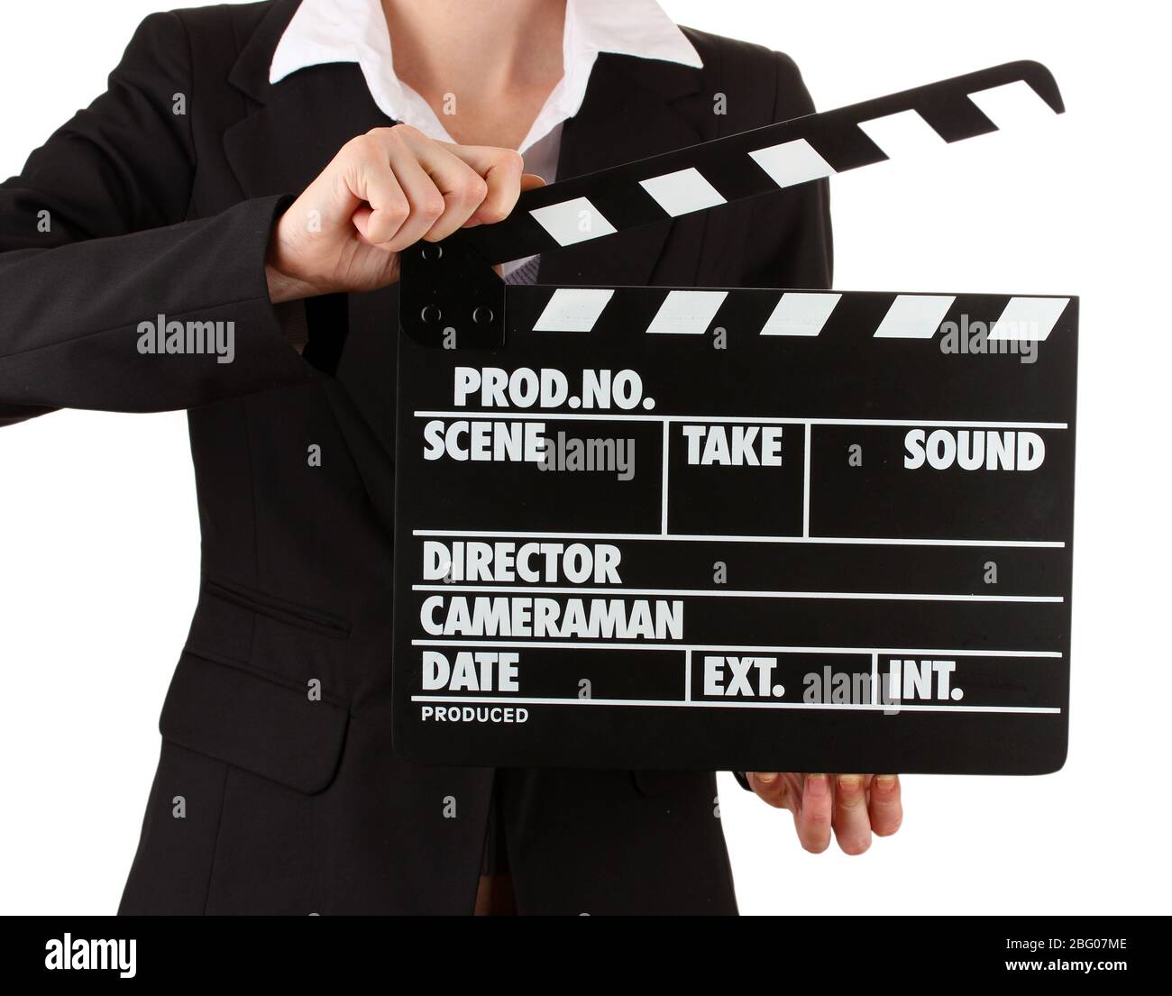 Movie production clapper board isolated on white Stock Photo - Alamy