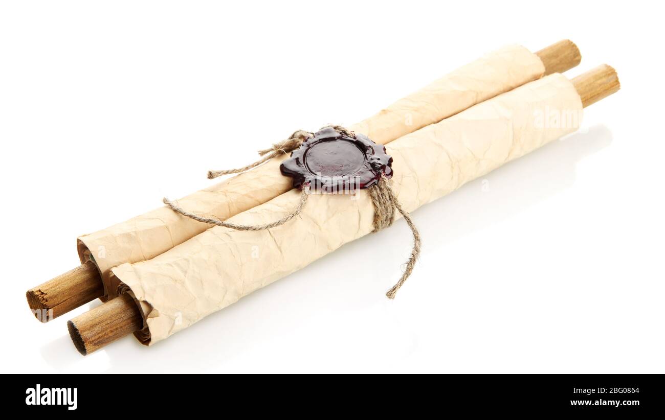 Old scroll isolated on white Stock Photo - Alamy