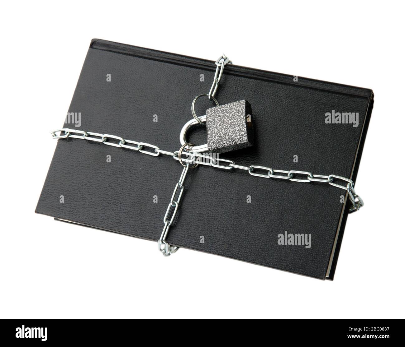 black book with chain, isolated on white Stock Photo - Alamy