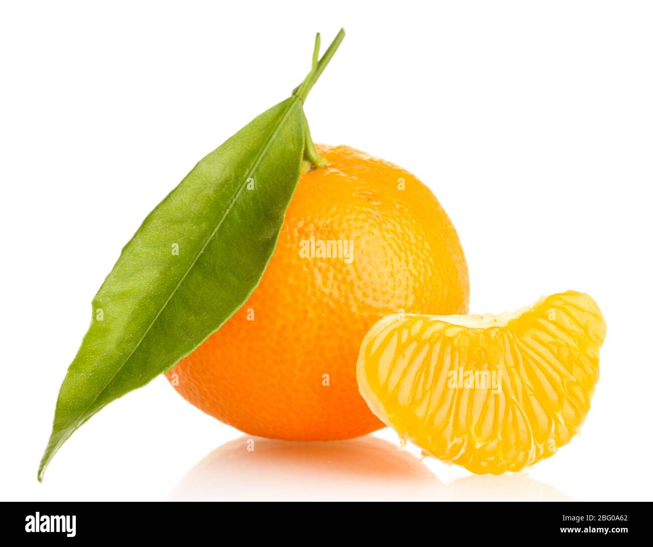 Ripe sweet tangerine with leaf, isolated on white Stock Photo - Alamy