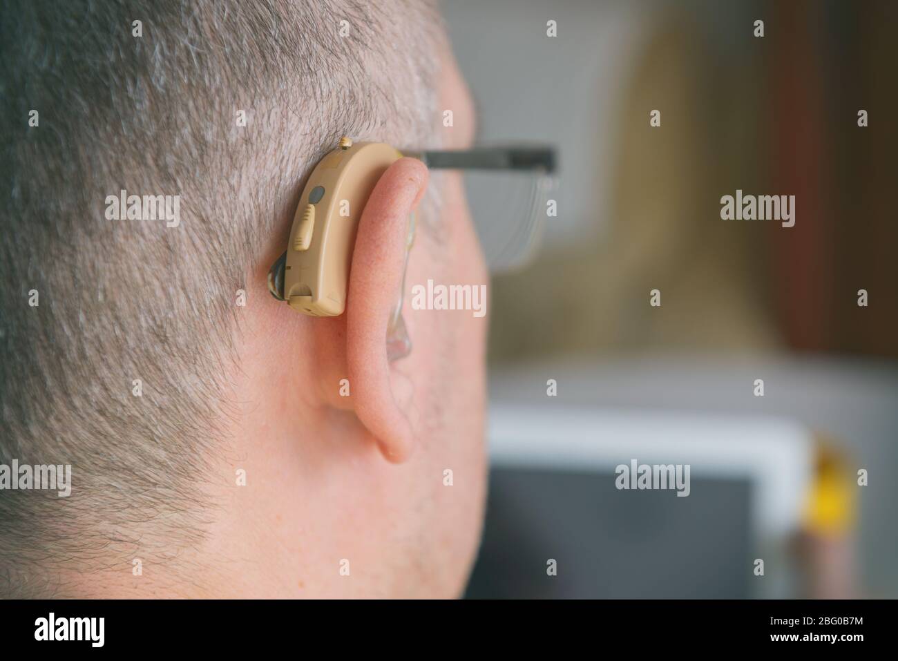 Smiling Deaf man talking using sign language on the tablets's cam Stock ...