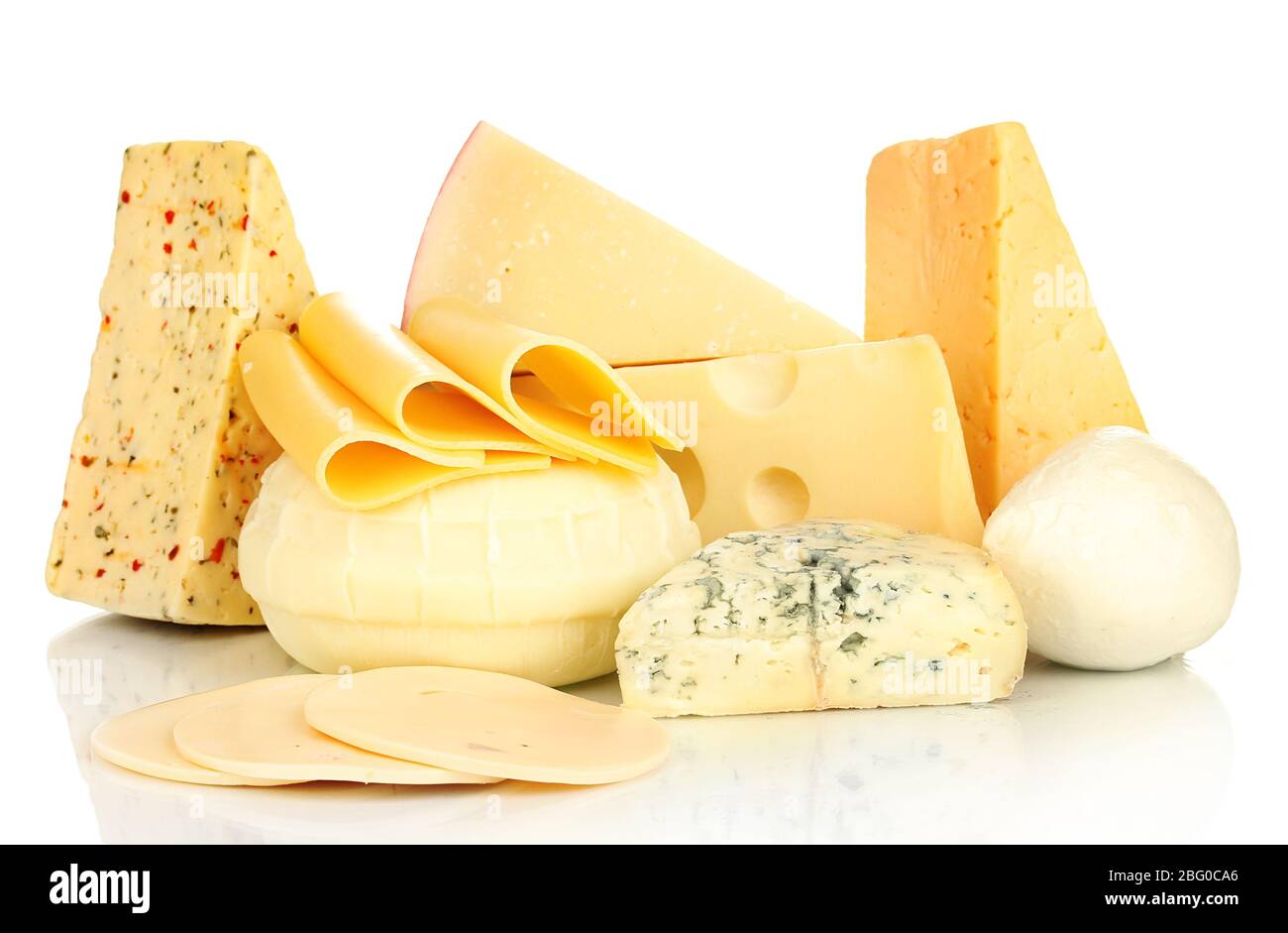 Various types of cheese isolated on white Stock Photo - Alamy