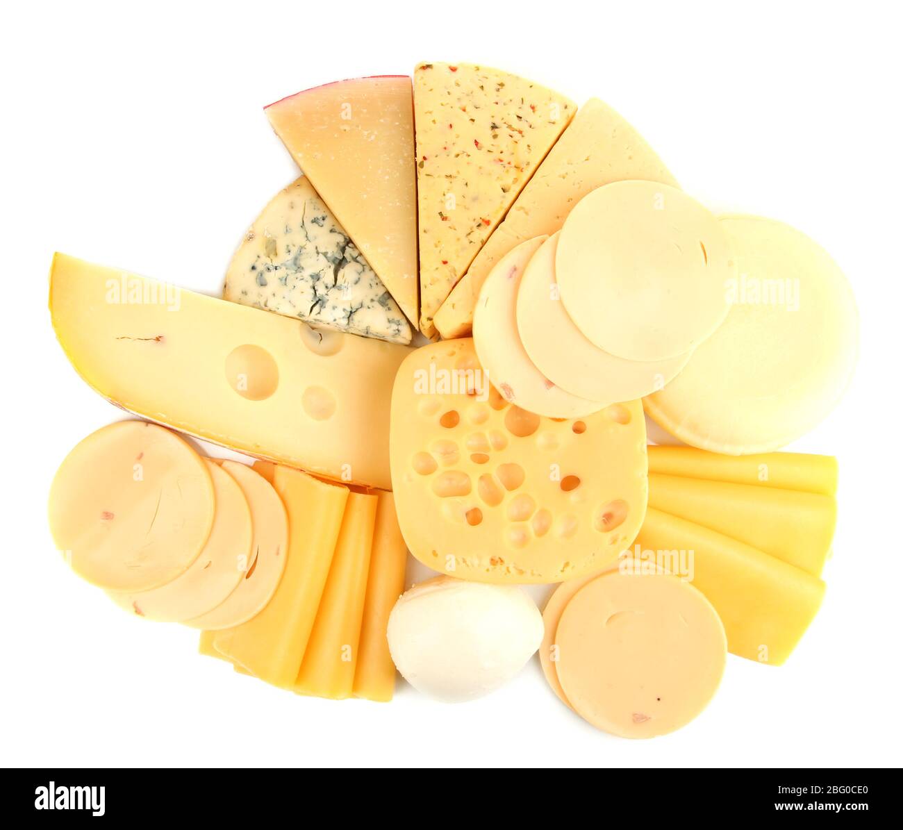 Various types of cheese isolated on white Stock Photo - Alamy
