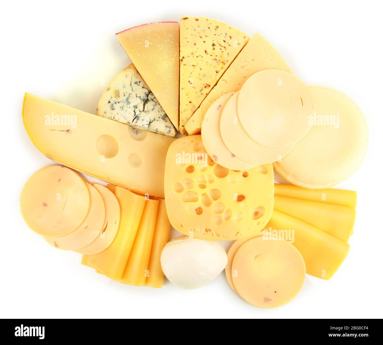 Various types of cheese isolated on white Stock Photo - Alamy