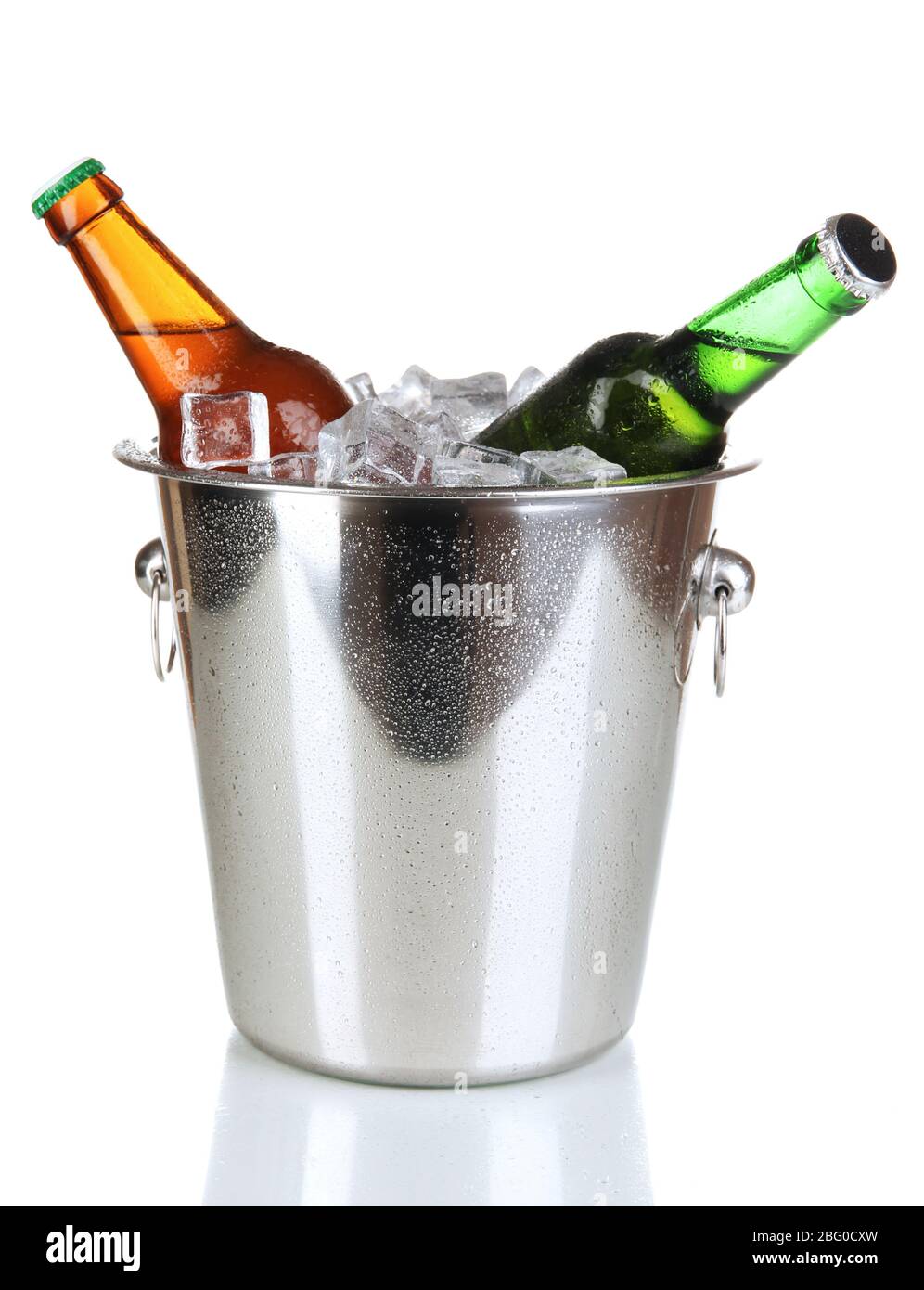Beer bottles in ice bucket isolated on white Stock Photo - Alamy