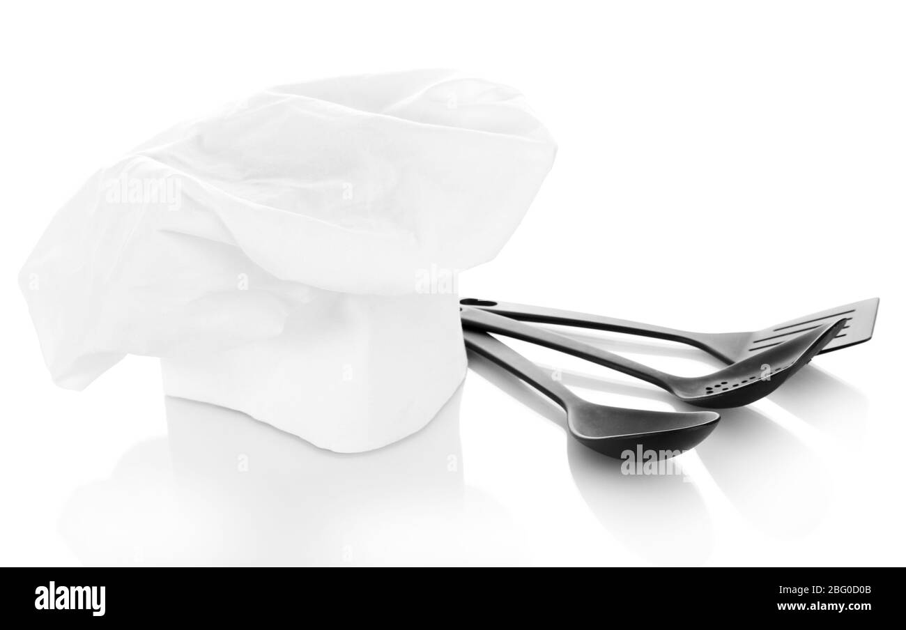 Chef's hat with spoons isolated on white Stock Photo - Alamy