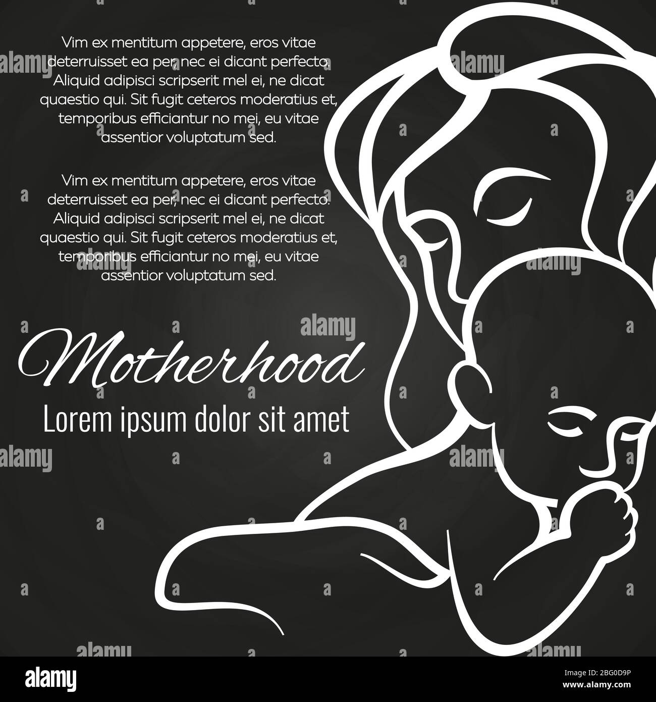 Motherhood chalkboard poster with baby and mother silhouette. Vector ...