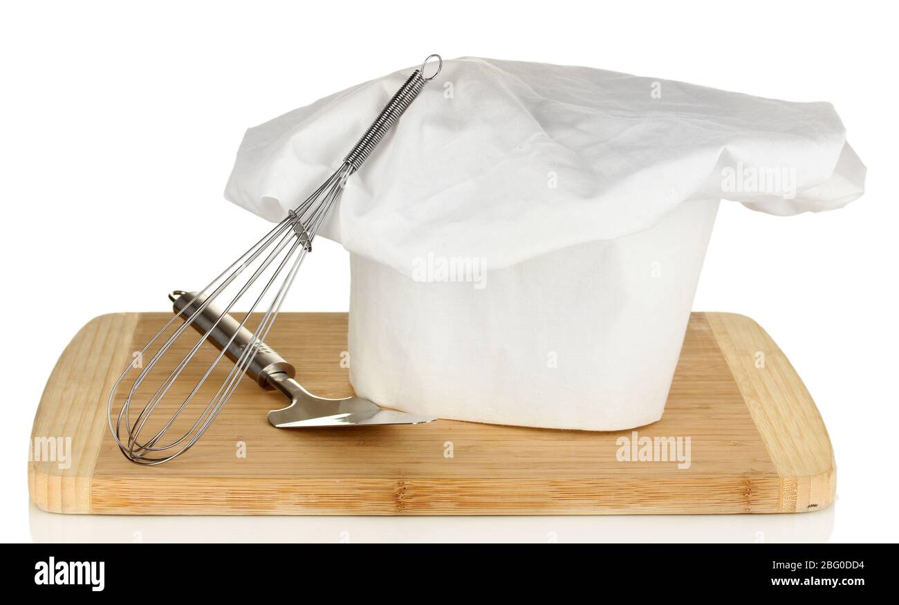 Chef's hat with kitchenware isolated on white Stock Photo - Alamy