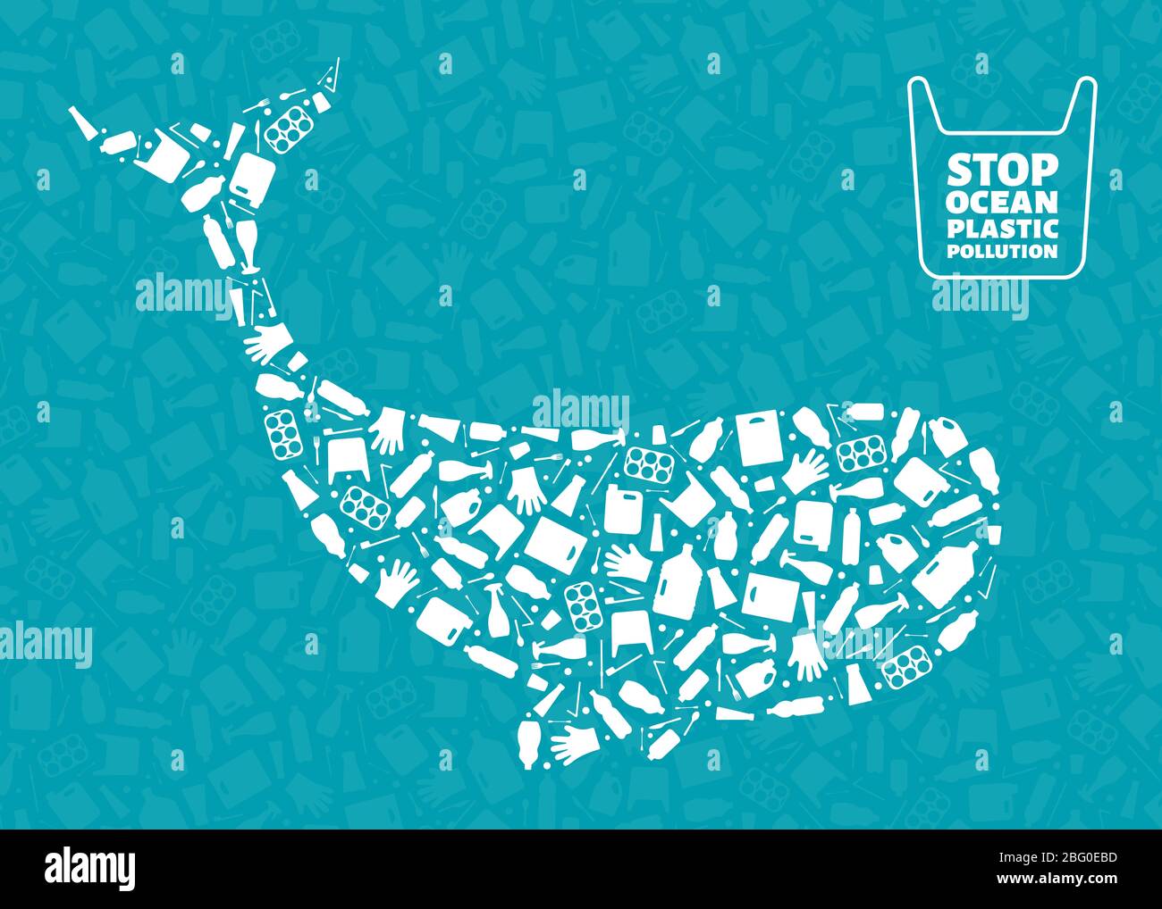 Plastic waste ocean environment problem concept llustration. Whale ...