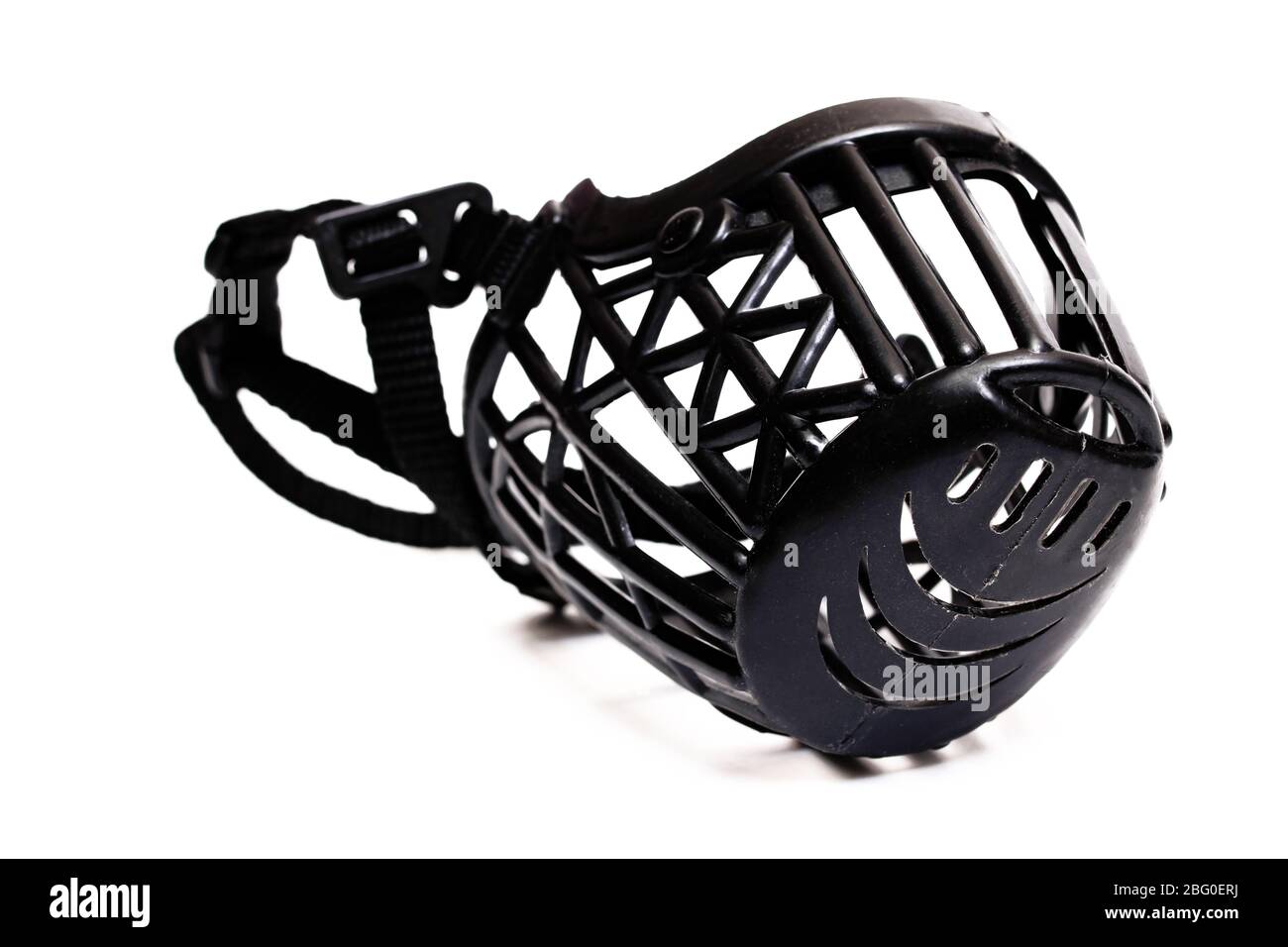 Black plastic dog muzzle isolated on white background Stock Photo - Alamy