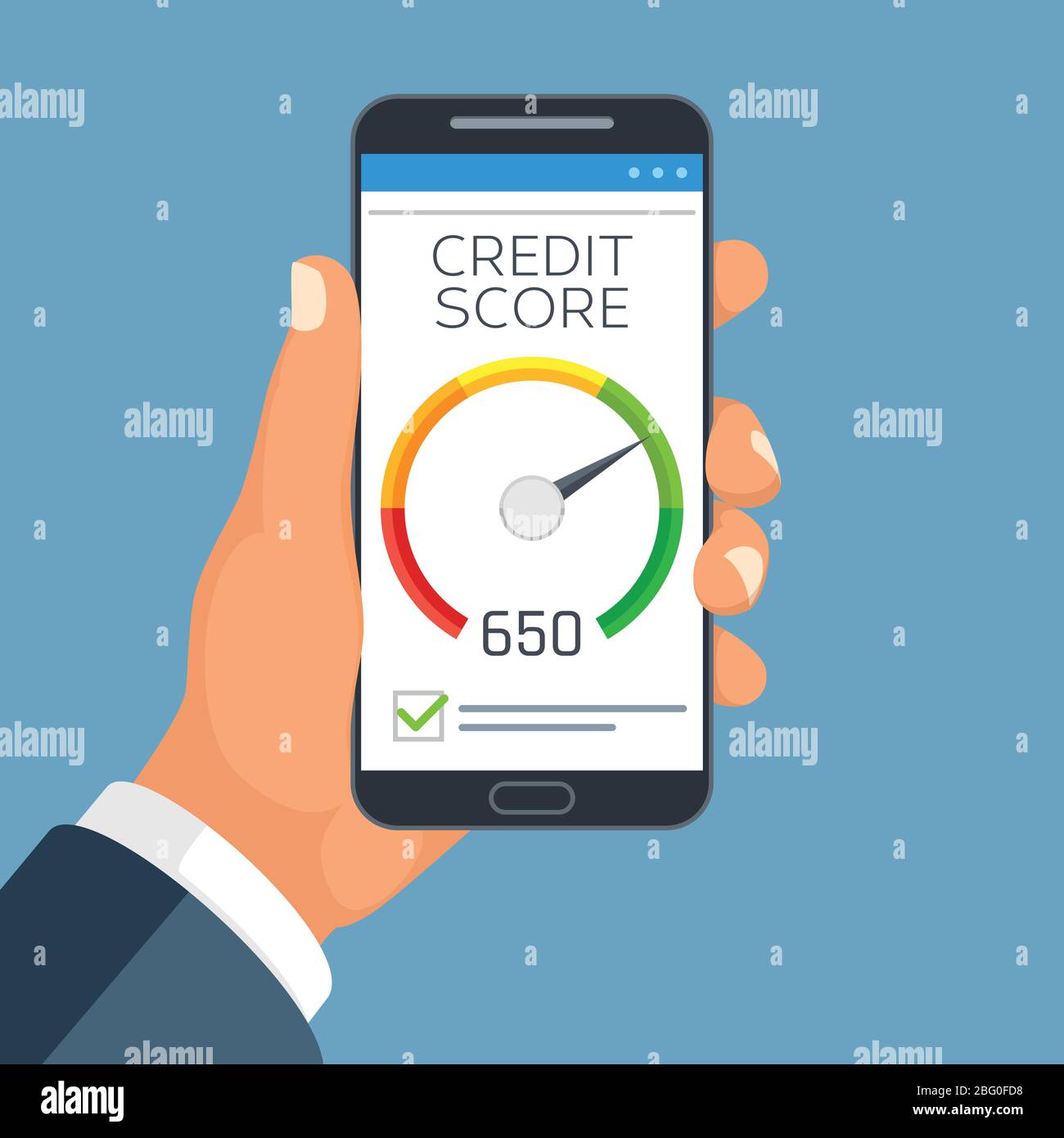 Credit score business report on smartphone screen. Credit rating meter ...