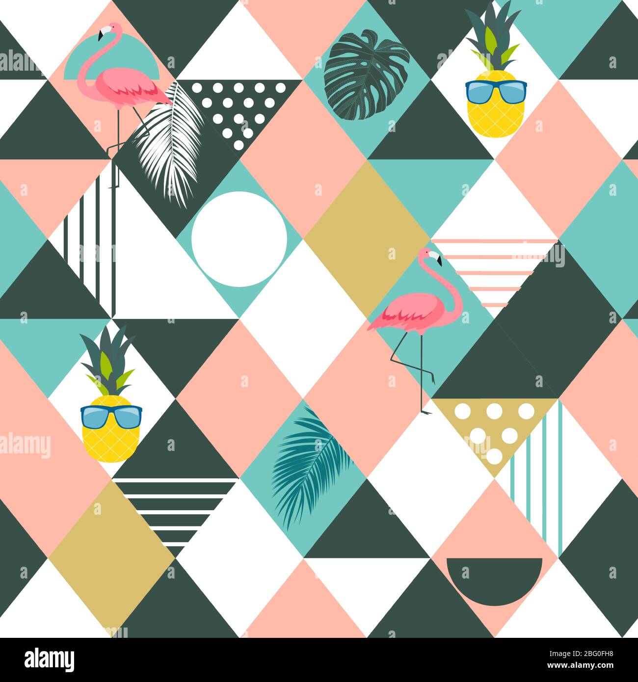 Geometric Pink Flamingo Seamless Pattern Background. Vector ...