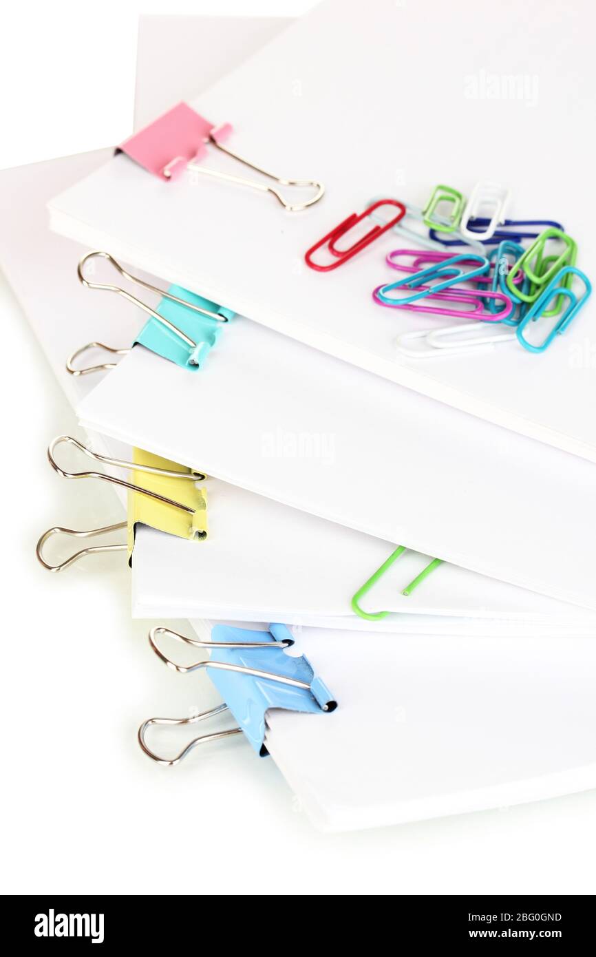 Documents with binder clips close up Stock Photo - Alamy
