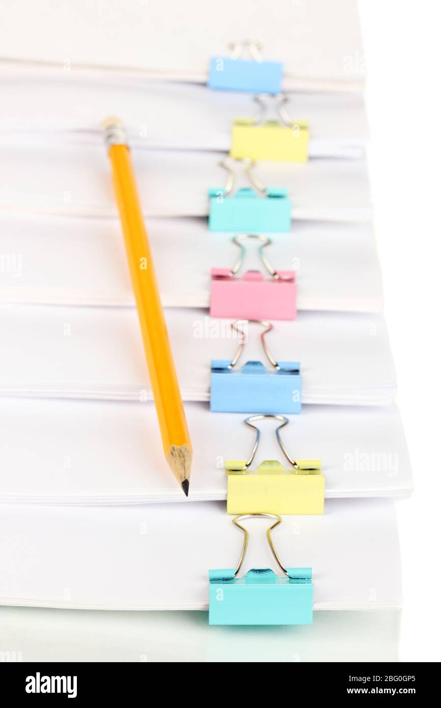 Documents with binder clips close up Stock Photo - Alamy