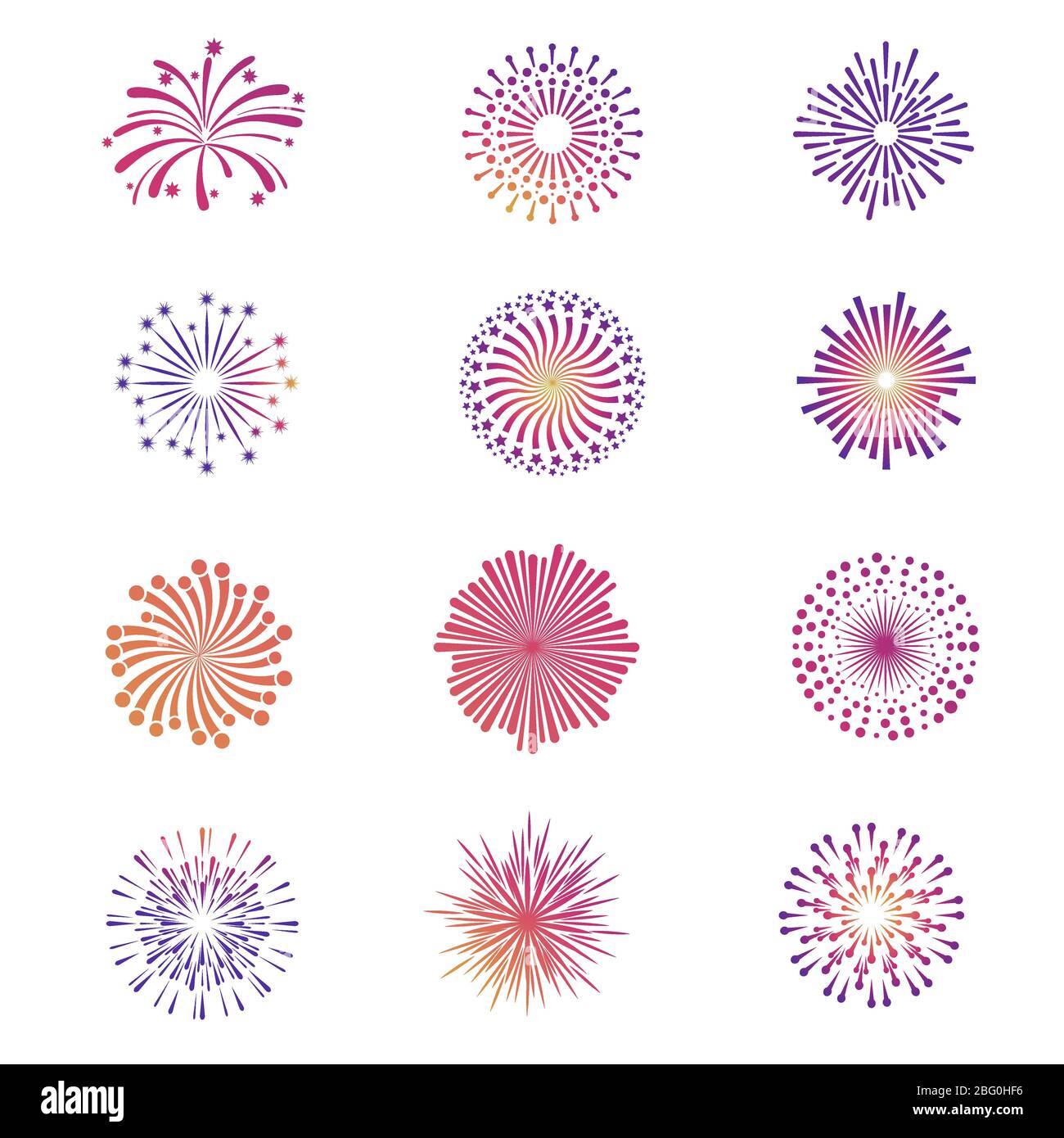 Bright festive fireworks, star explosion vector collection. Star ...