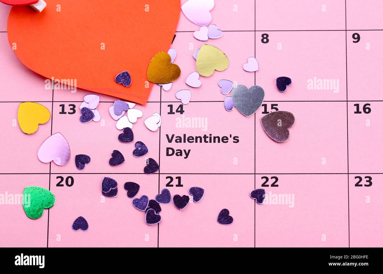 Notes on the calendar (valentines day), close-up Stock Photo - Alamy