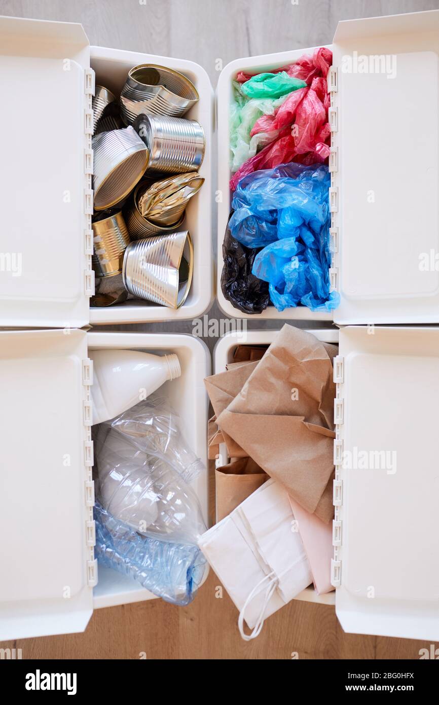 Top view background image of various trash items stored by material ...