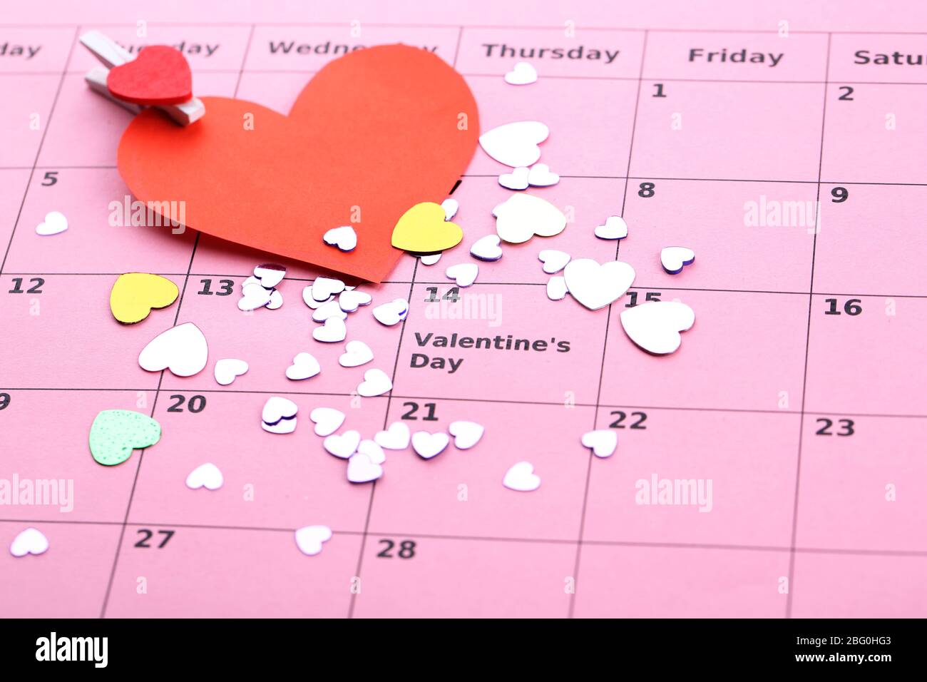 Notes on the calendar (valentines day), close-up Stock Photo - Alamy
