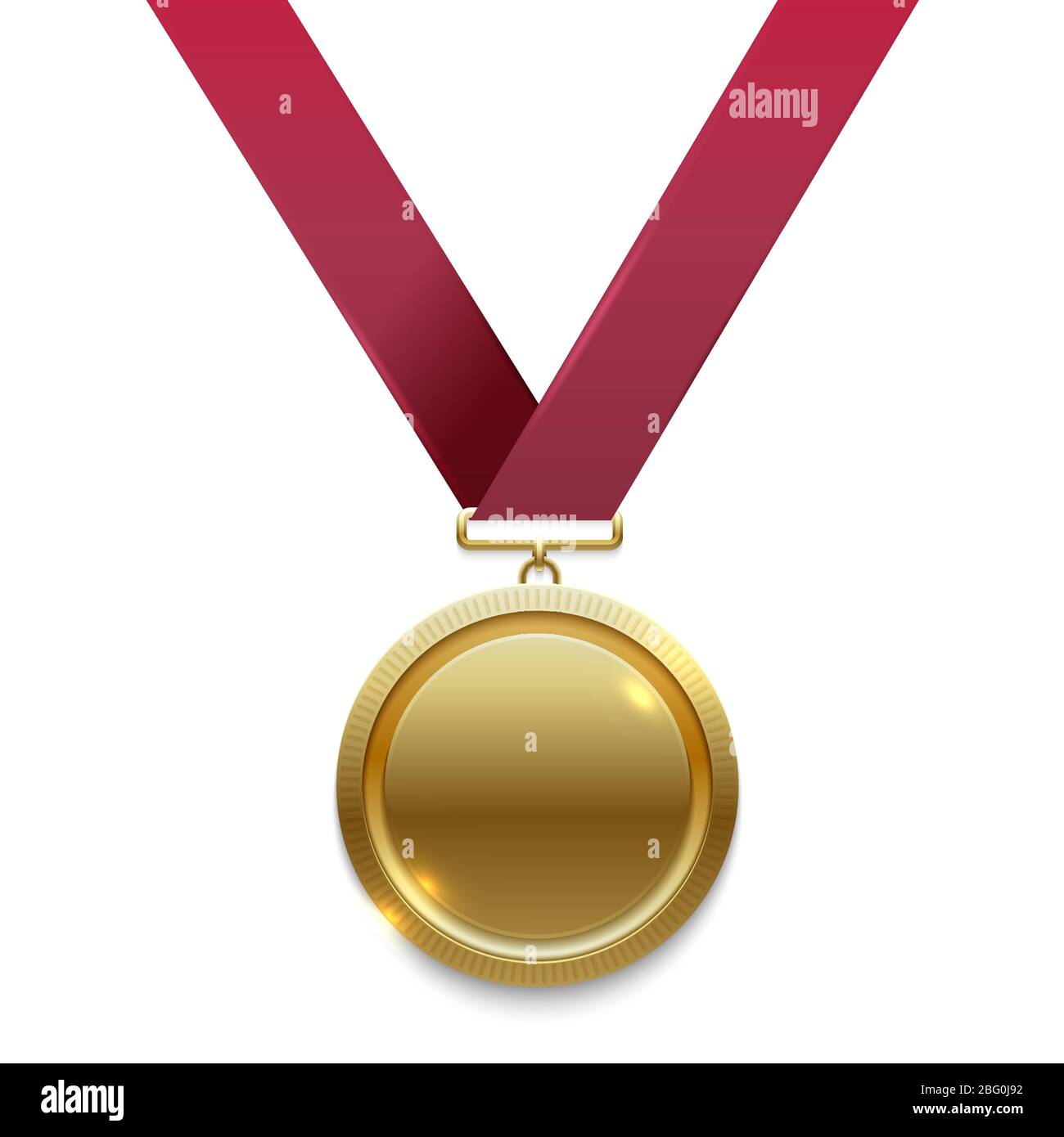 Champion gold medal on red ribbon isolated on white background. Vector ...
