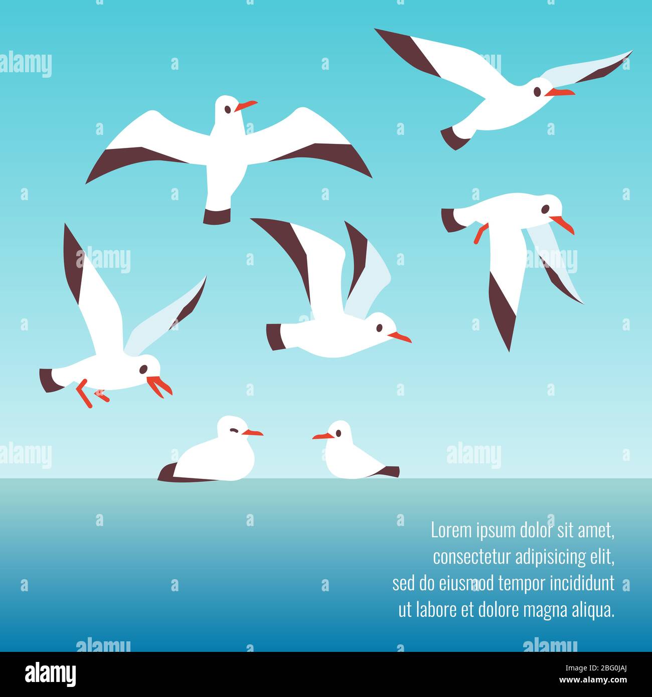 Atlantic seabirds flying background design banner and poster. Vector ...