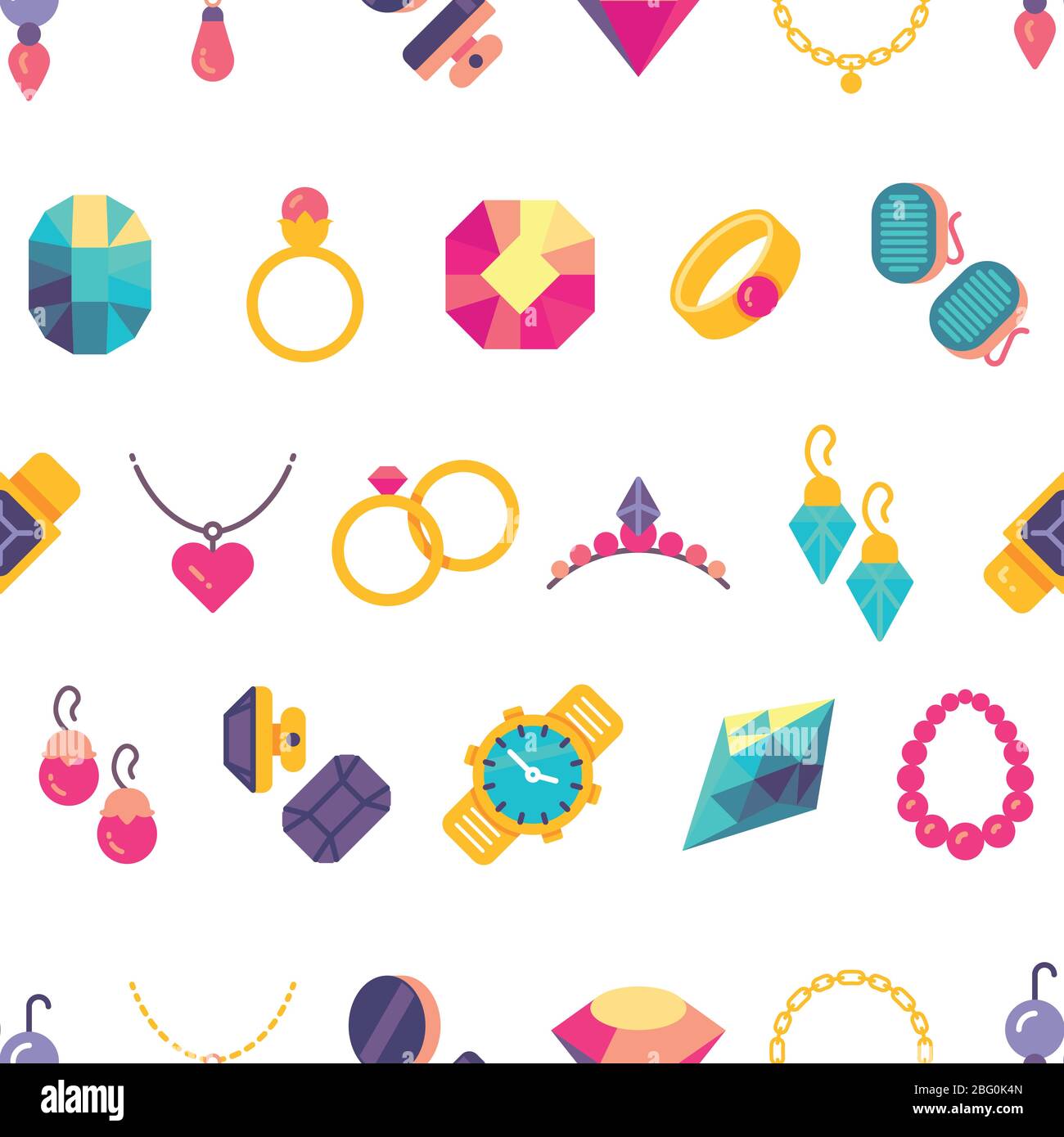 Luxury jewelry flat style seamless texture on white background. Vector ...