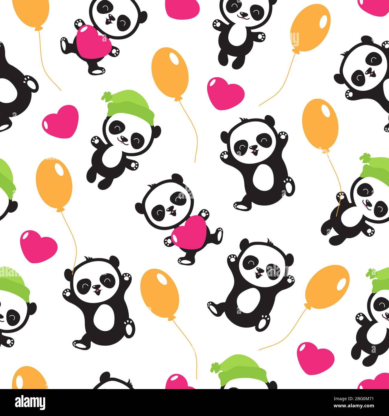Funny cartoon panda baby bear vector childrens seamless pattern. Panda ...